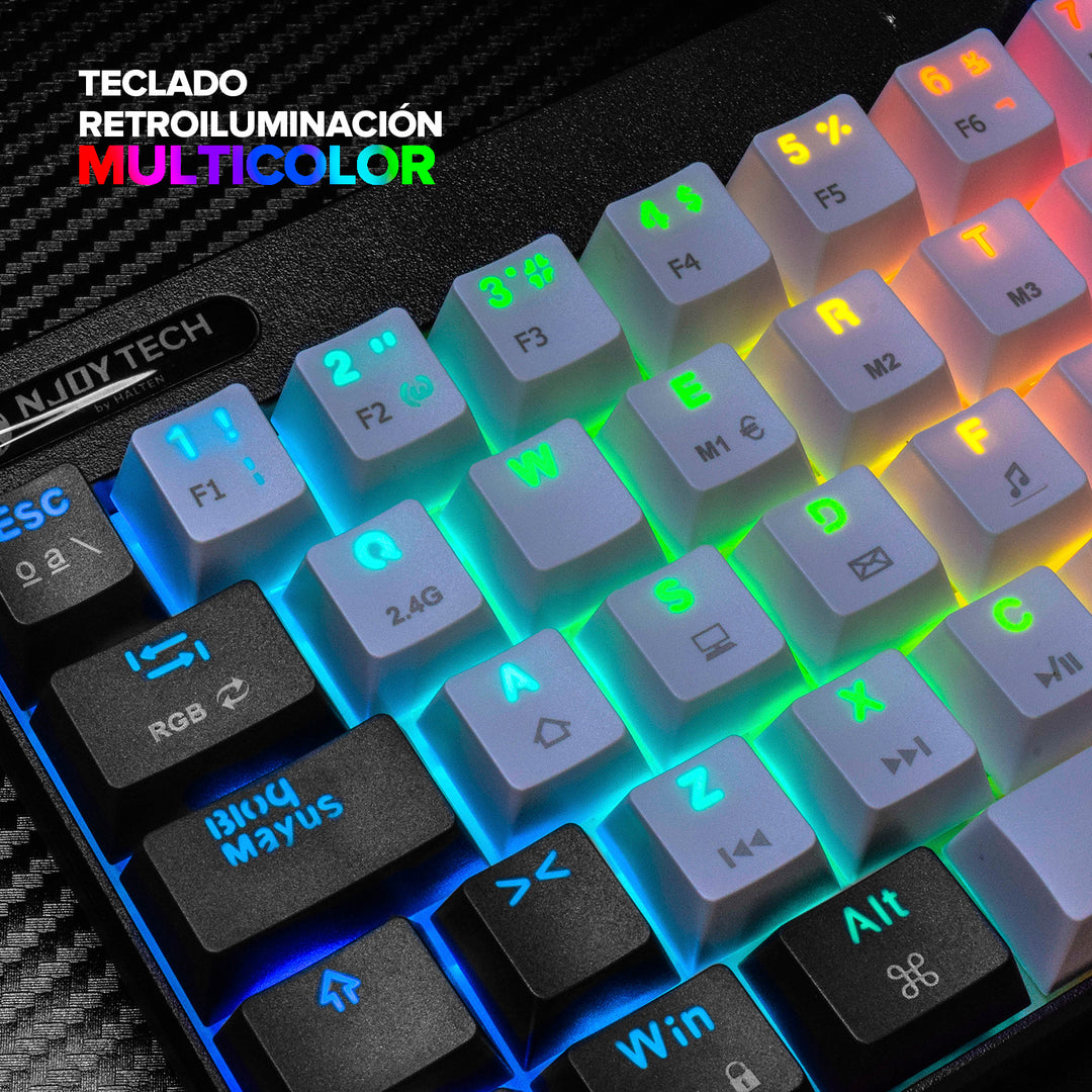 Teclado Gamer Njoytech Retroiluminado Inalámbrico con Bluetooth Blanco ...