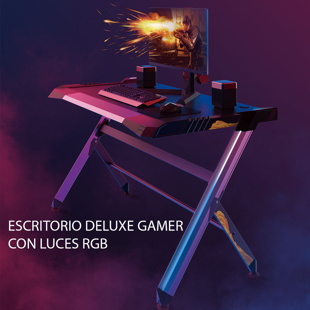 ESCRITORIO GAMER DELUXE LUCES RGB – Ergonomus CO
